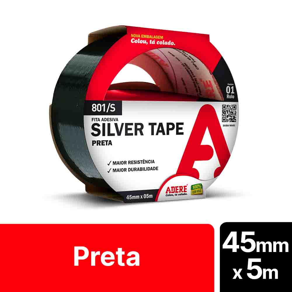 Fita Silver Tape 801S Preta 45mm X 5M - Tul